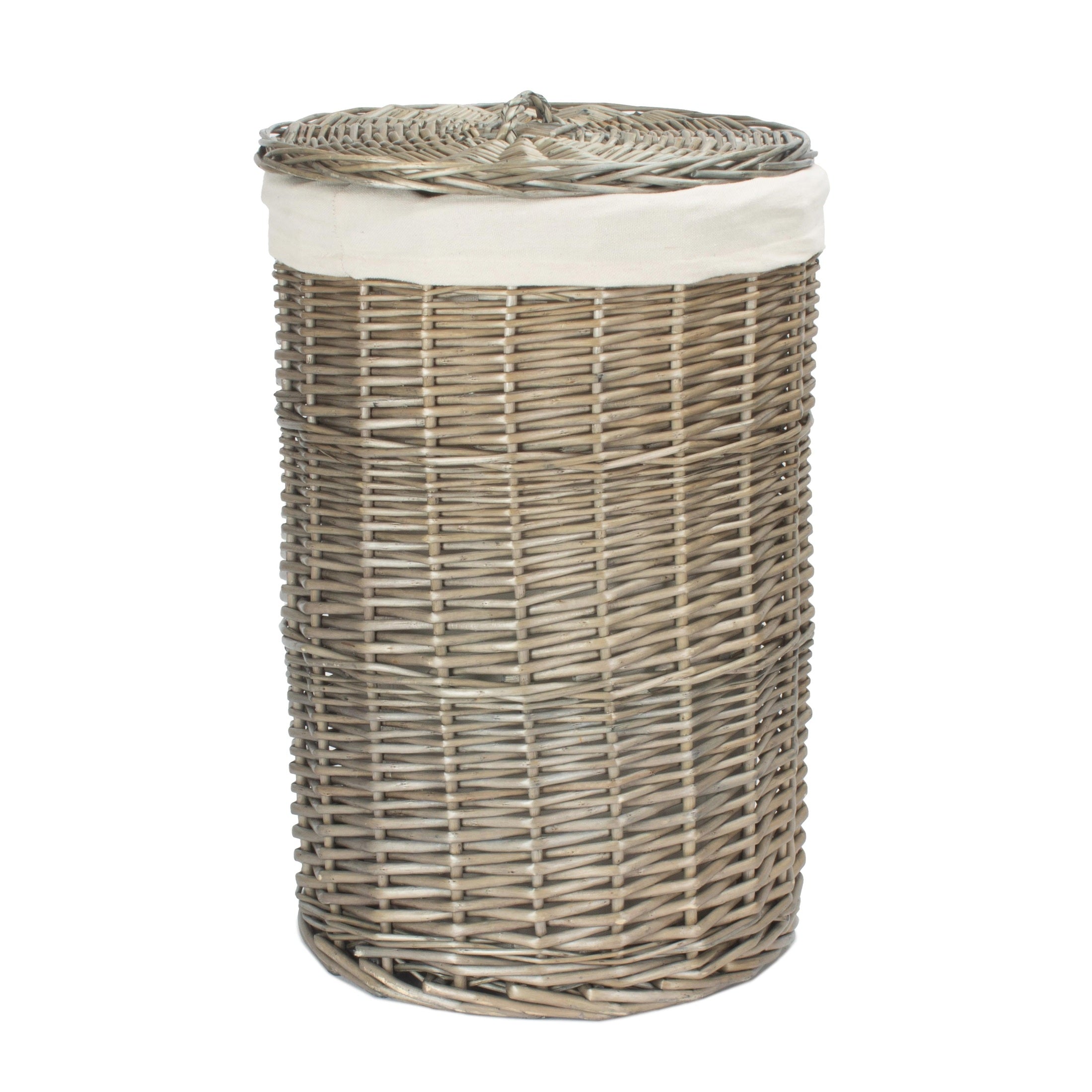 Antique Wash Willow Small Round Linen Basket with White Lining & Wovenhill