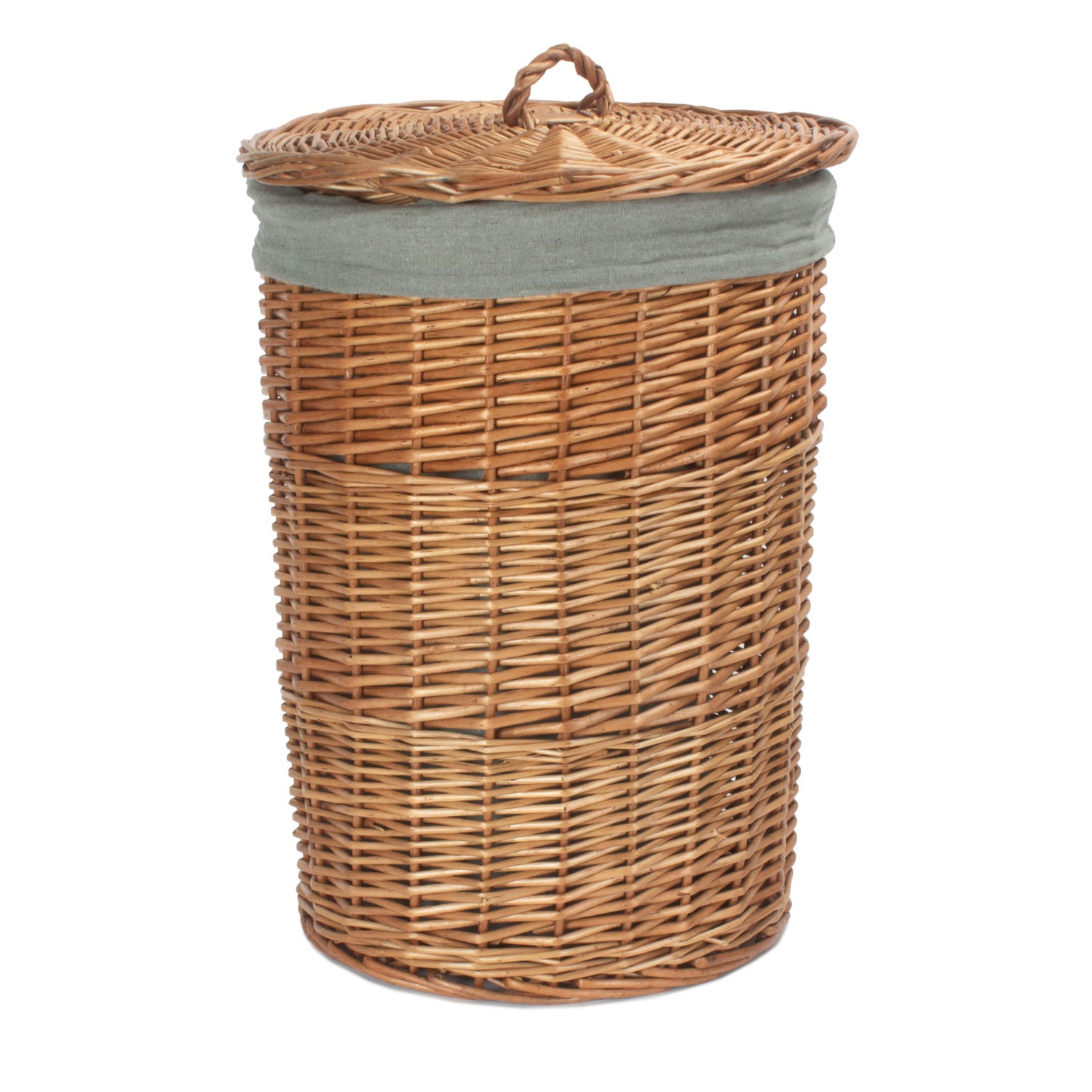 Light Steamed WIllow Round Linen Basket with Grey Sage Lining - Small ...