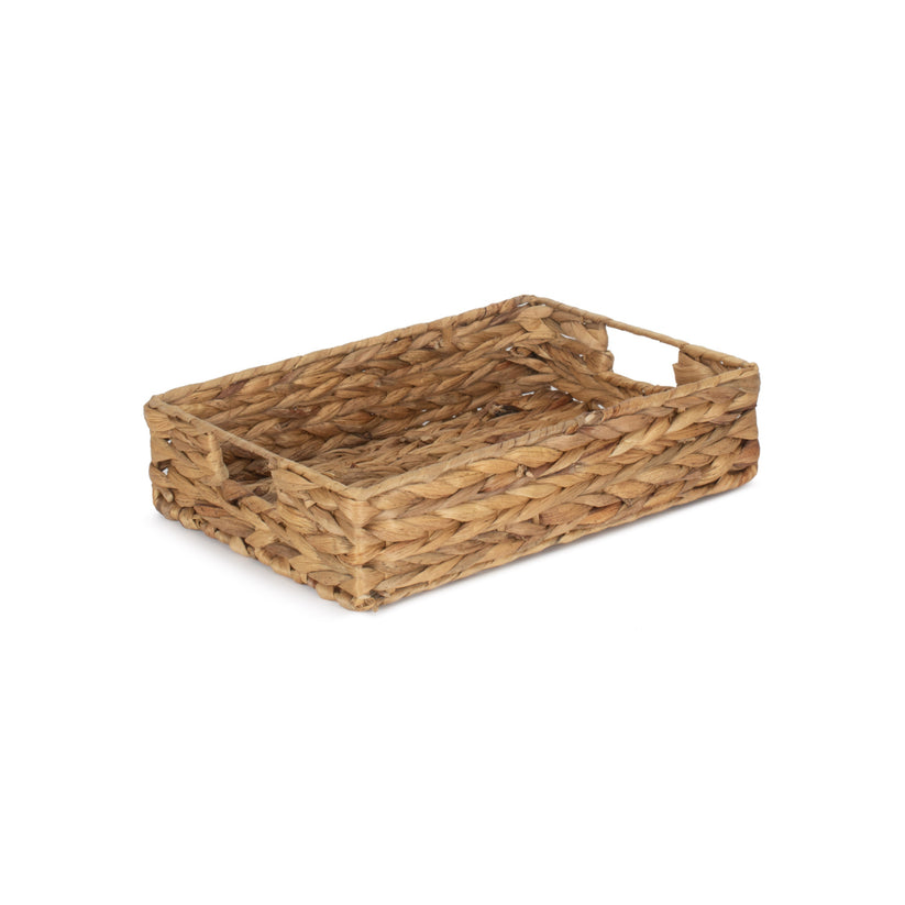 Small Water Hyacinth Shallow Rectangular Storage Tray Basket | Wovenhill