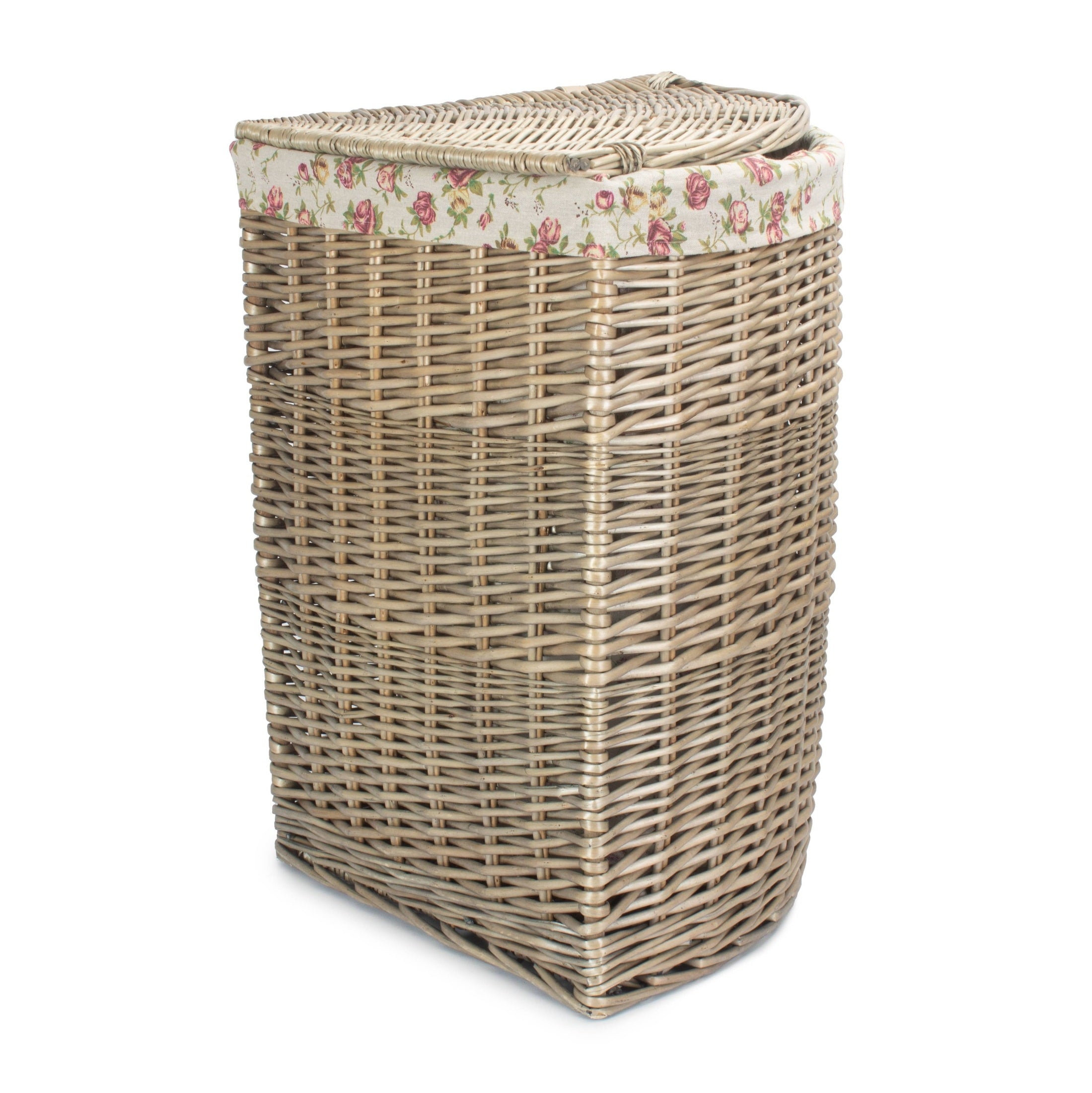 Antique Wash Willow Large Corner Linen Basket with Garden Rose Lining ...