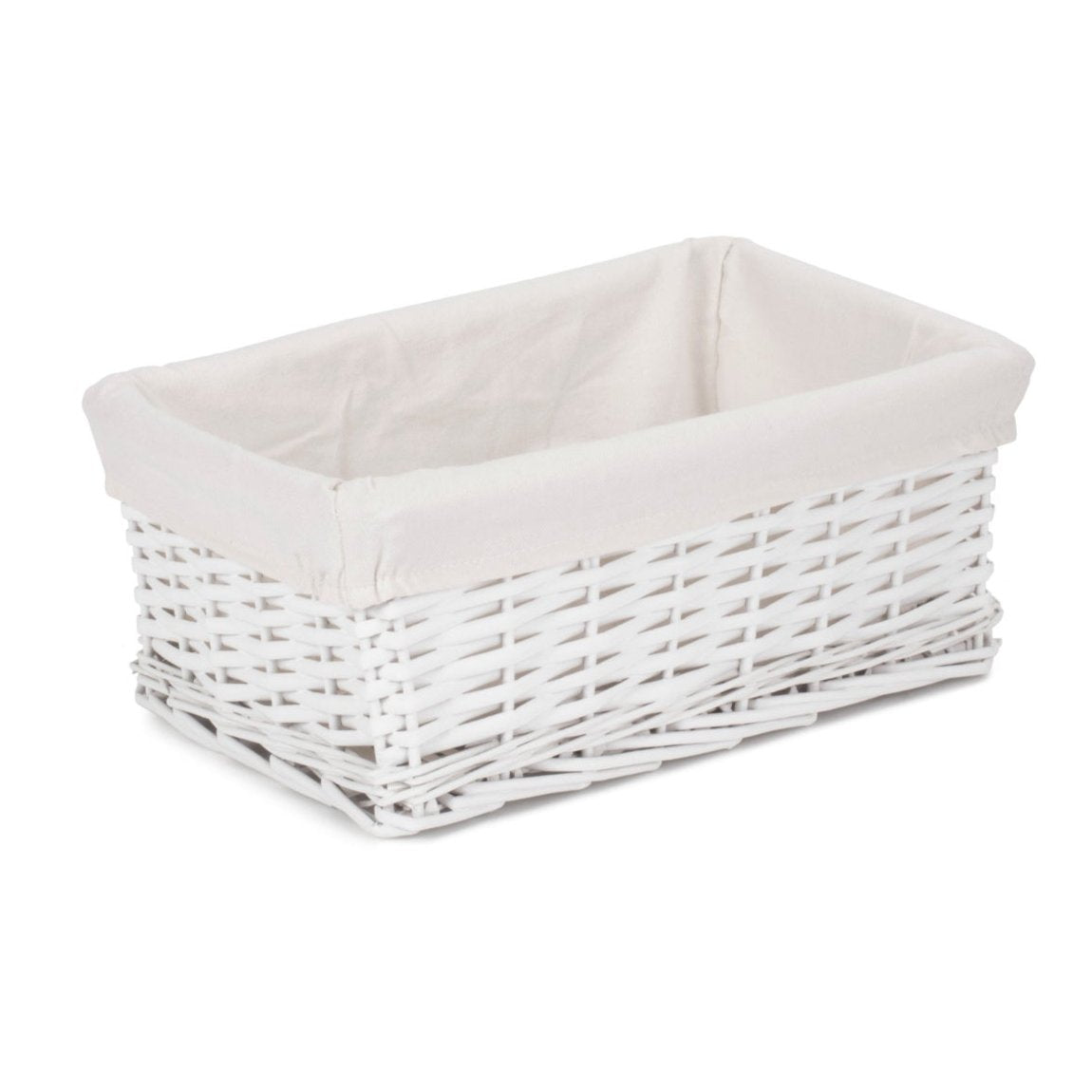Medium White Wicker Storage Basket with White Lining & Wovenhill