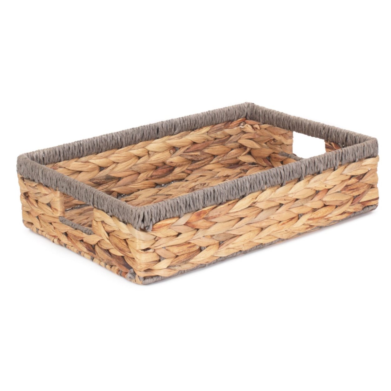Medium Shallow Rectangular Water Hyacinth Storage Tray Basket with Gre ...