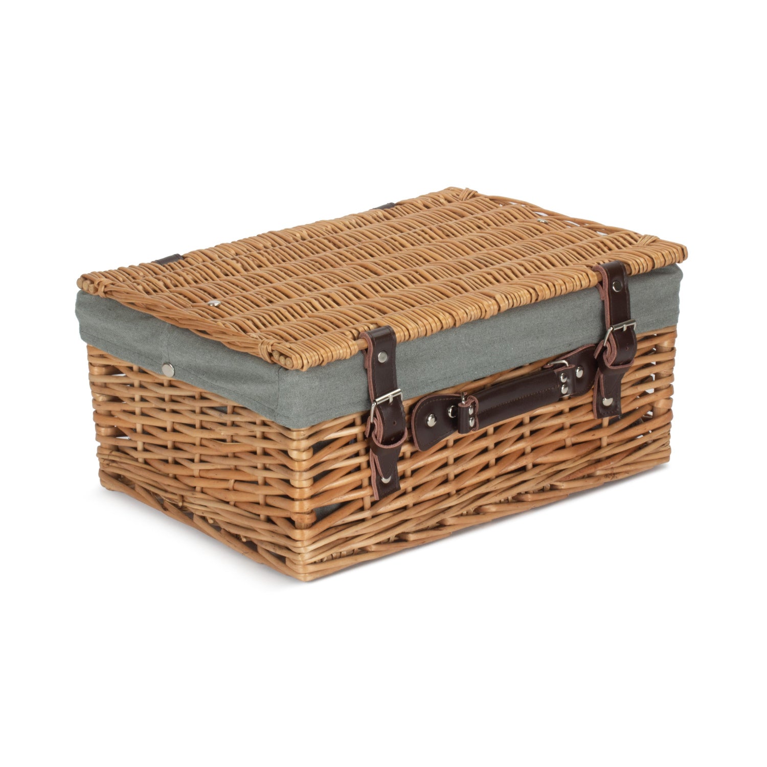 16 Inch Buff WIllow Hamper with Grey Sage Lining & Wovenhill