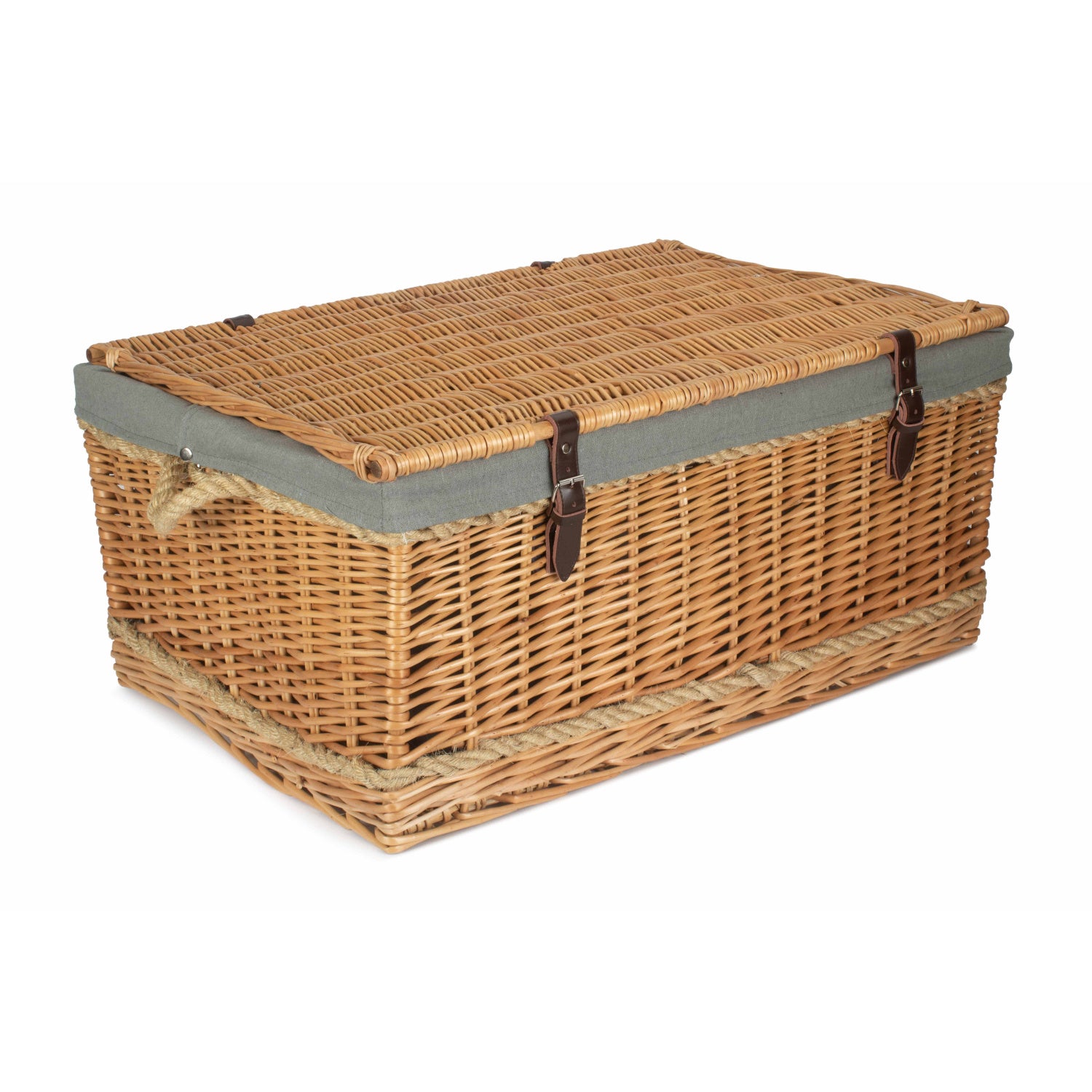 28 Inch Rope Handled Willow Hamper Trunk with Grey Sage Lining & Wovenhill