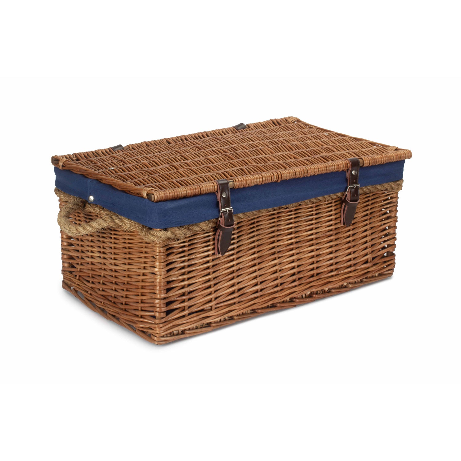 24 Inch Double Steamed Willow Rope Handled Trunk with Navy Blue Lining ...