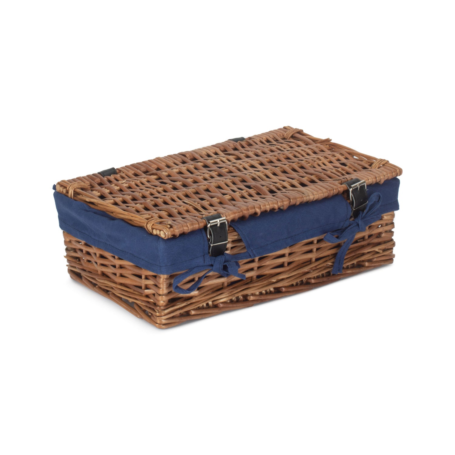 15 Inch Split Willow Hamper with Navy Blue Lining & Wovenhill