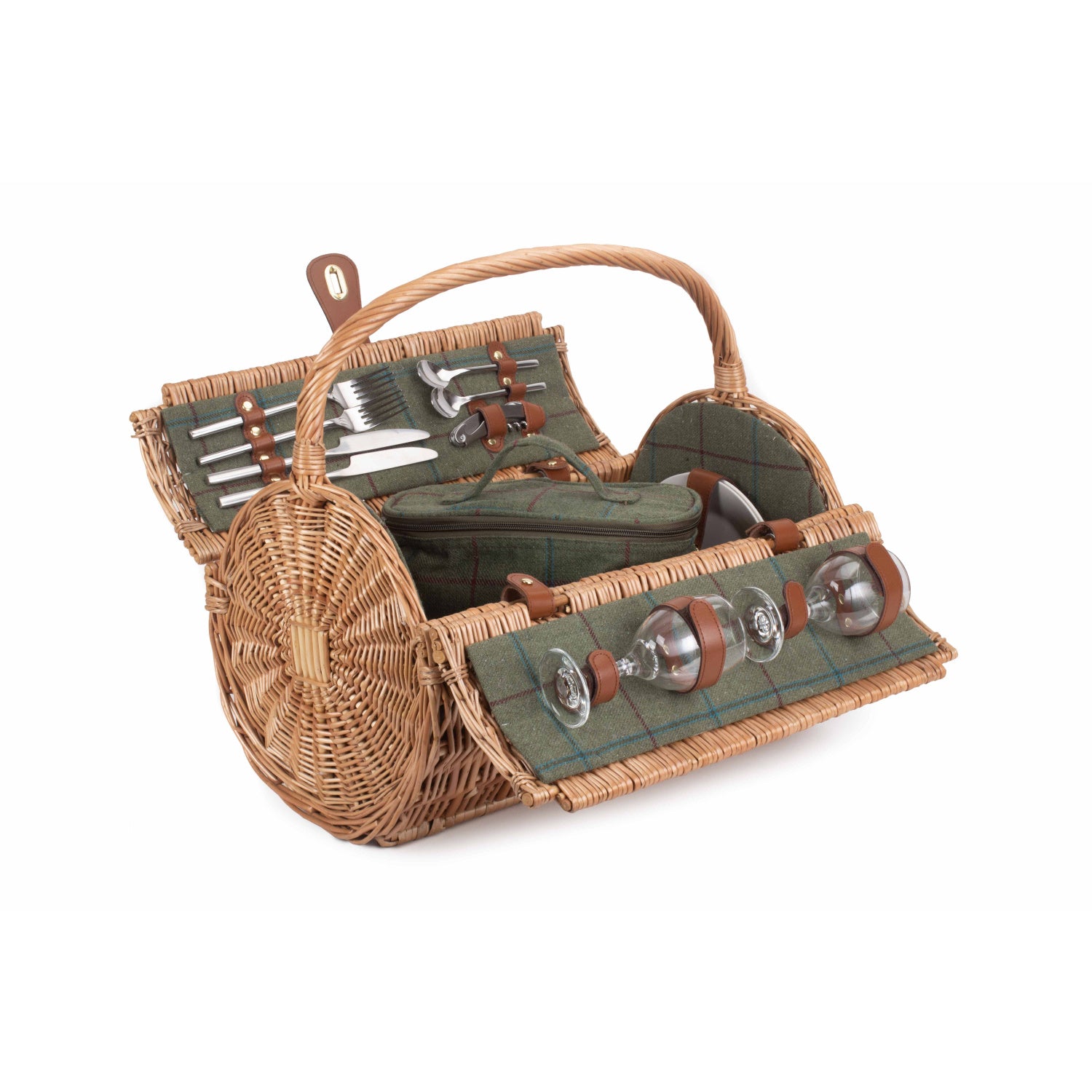 2 Person Green Tweed Barrel Hamper & Wovenhill