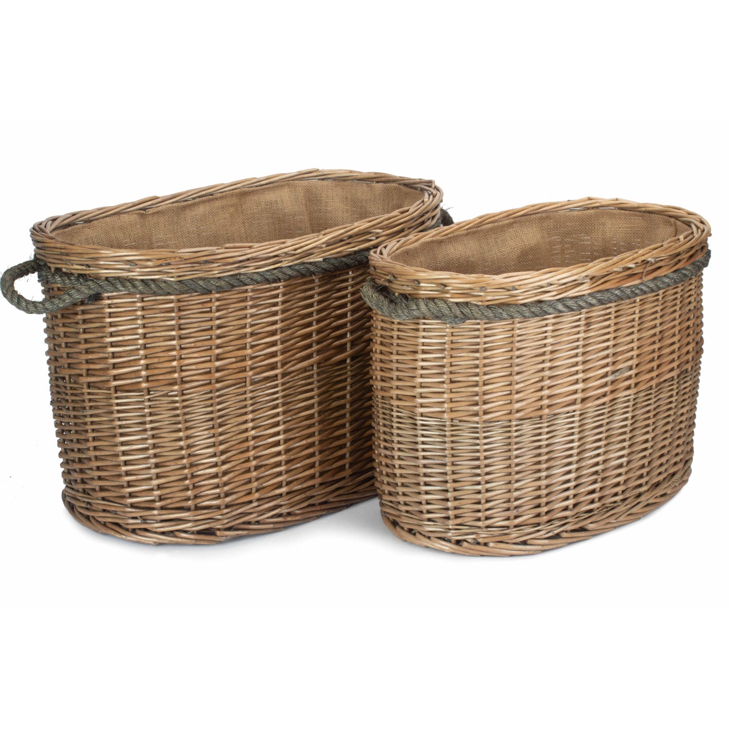 Set 2 Oval Rope Handled Log Baskets & Wovenhill
