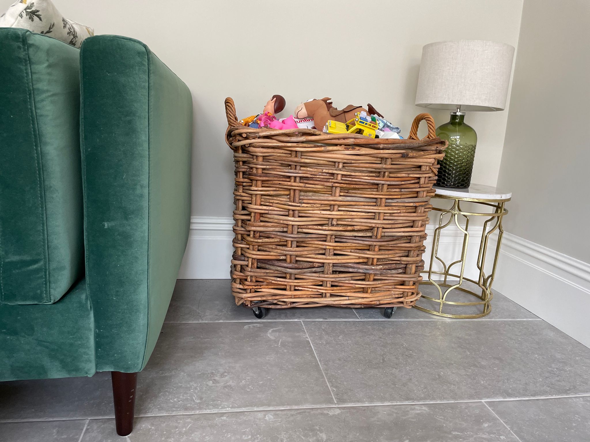 Wovenhill Bamboo Rattan Rectangle Storage Log Basket with Wheels and H