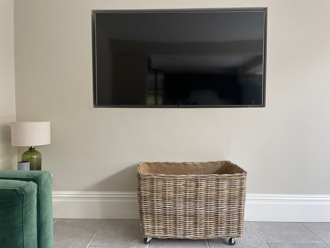 Wovenhill Kubu Rattan Tall Oblong Log Basket with Wheels