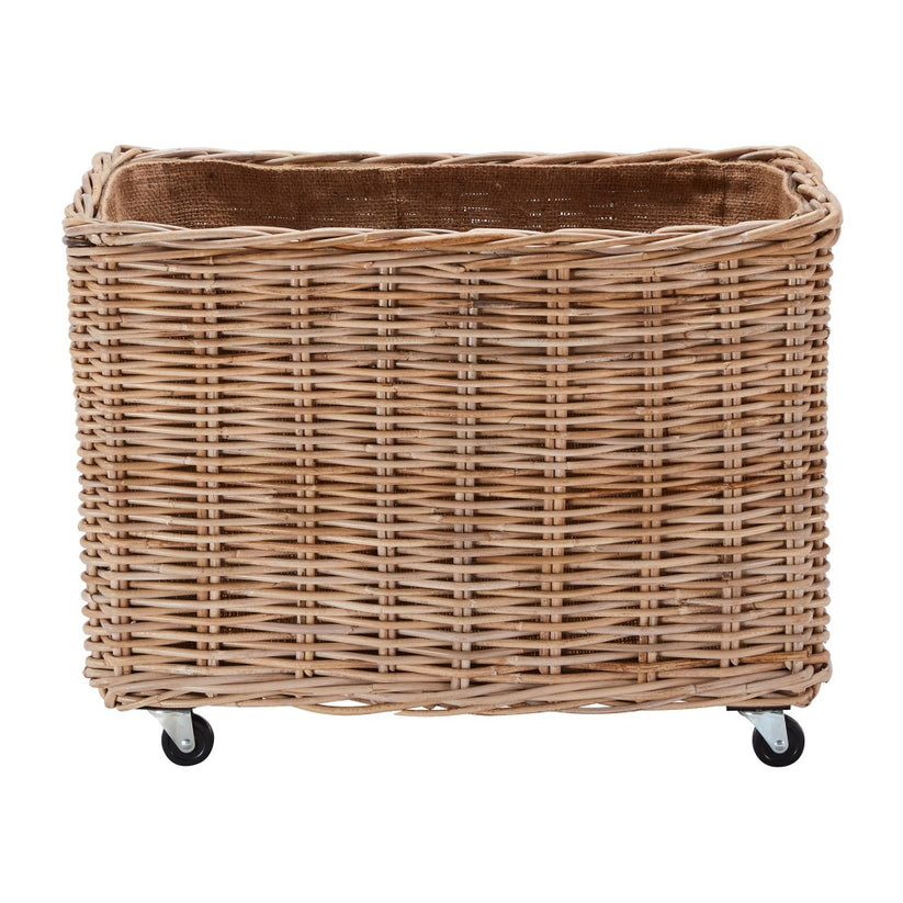 Wovenhill Kubu Rattan Tall Oblong Log Basket with Wheels