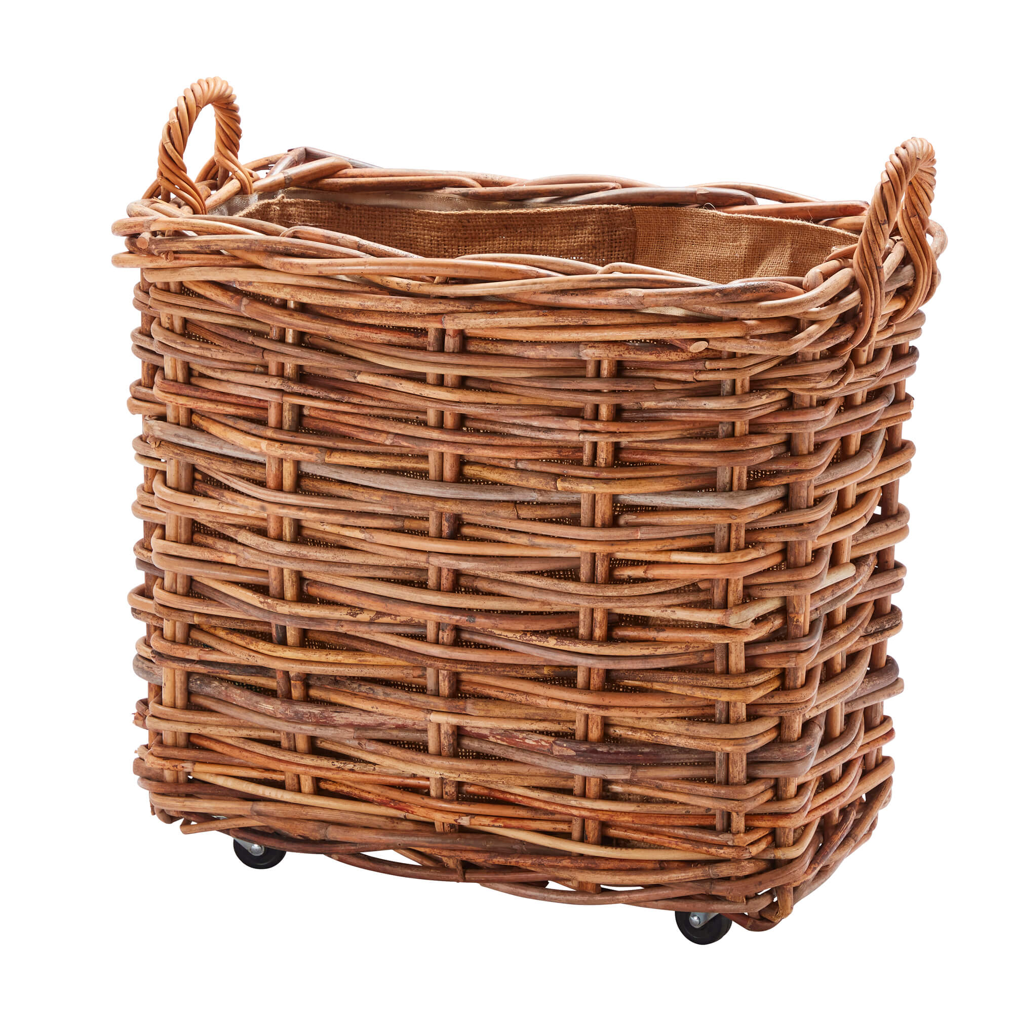Wovenhill Bamboo Rattan Rectangle Storage Log Basket with Wheels and H